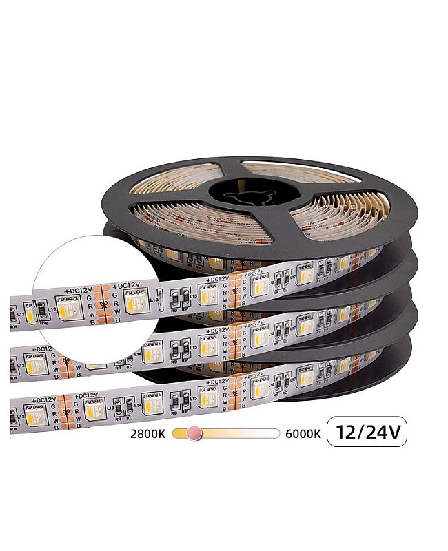 4-In-1 Chip Color-Changing 24V RGBW LED Strip Lights 5M/Roll