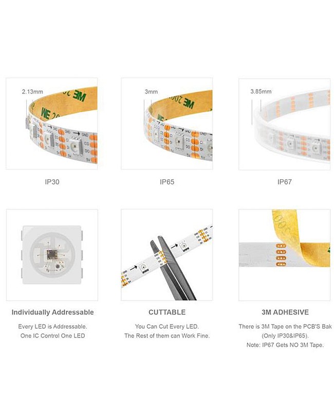 Individually Addressable Full Color SK9822 5V LED Strips