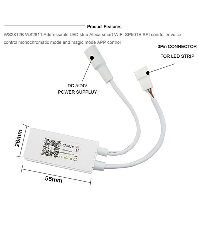 SP501E WIFI Pixel LED Controller Works With Amazon Alexa Google Home ...
