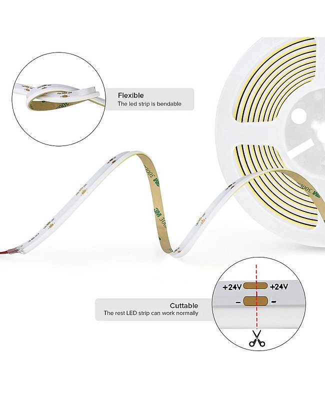 Side Emitting White COB LED Strips 24V