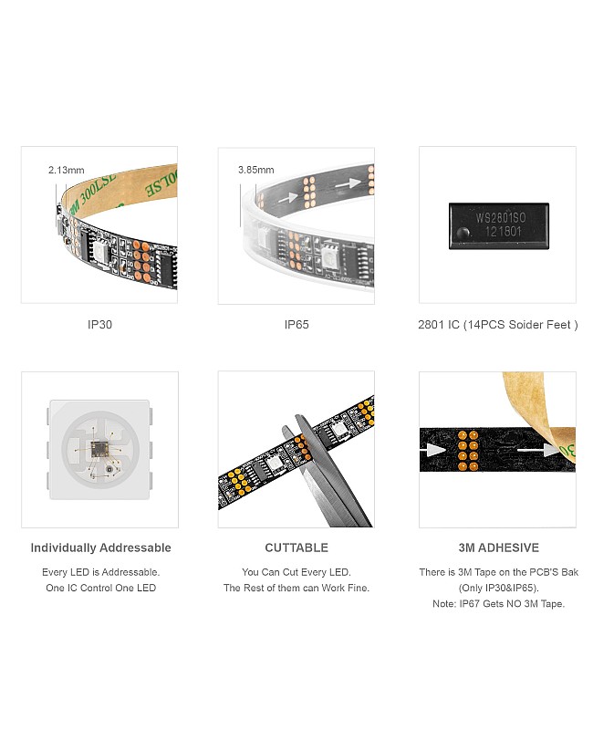 DC5V Individually Addressable Full Color WS2801 LED Strips