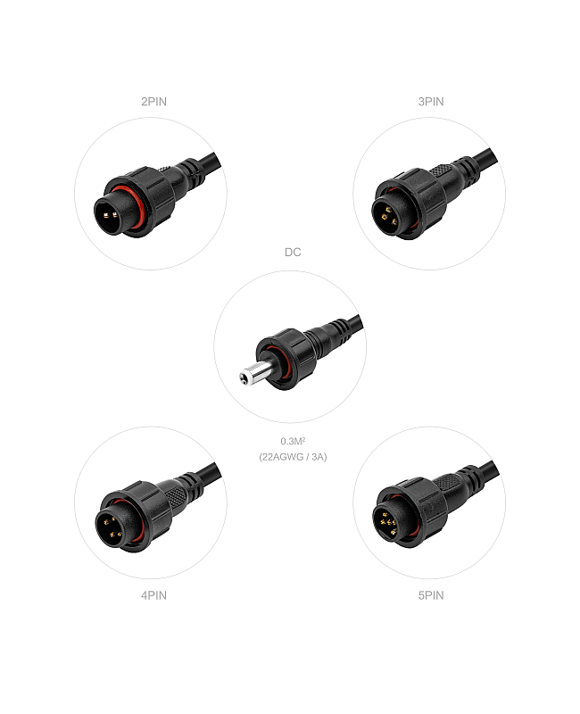 DC/2PIN/3PIN/4PIN/5PIN IP67 Waterproof LED Connectors
