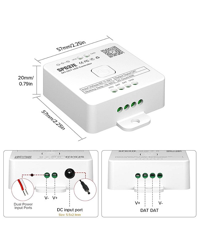 SP637E SPI LED Controller For CCT LED Strips With ICs Music Sync