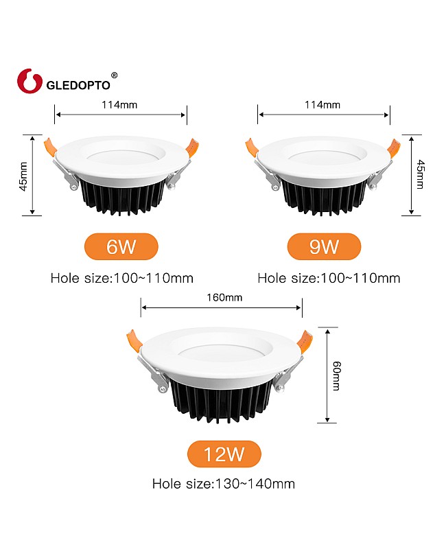 6/9/12W Gledopto Zigbee Downlight Pro RGB CCT APP Voice Control