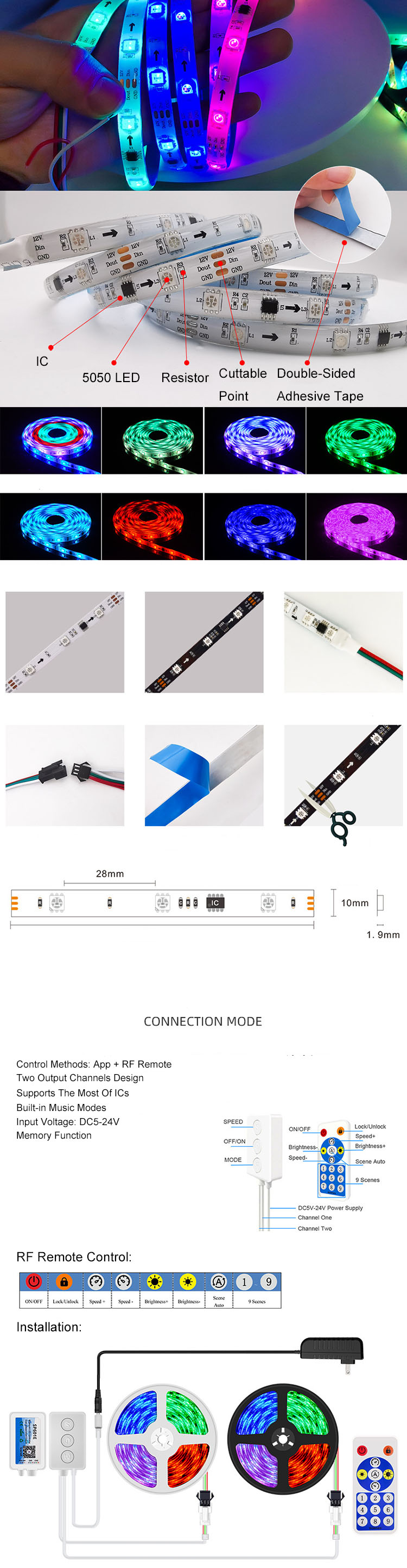 5050 Bluetooth-Compatible Dreamcolor LED Strip Kit