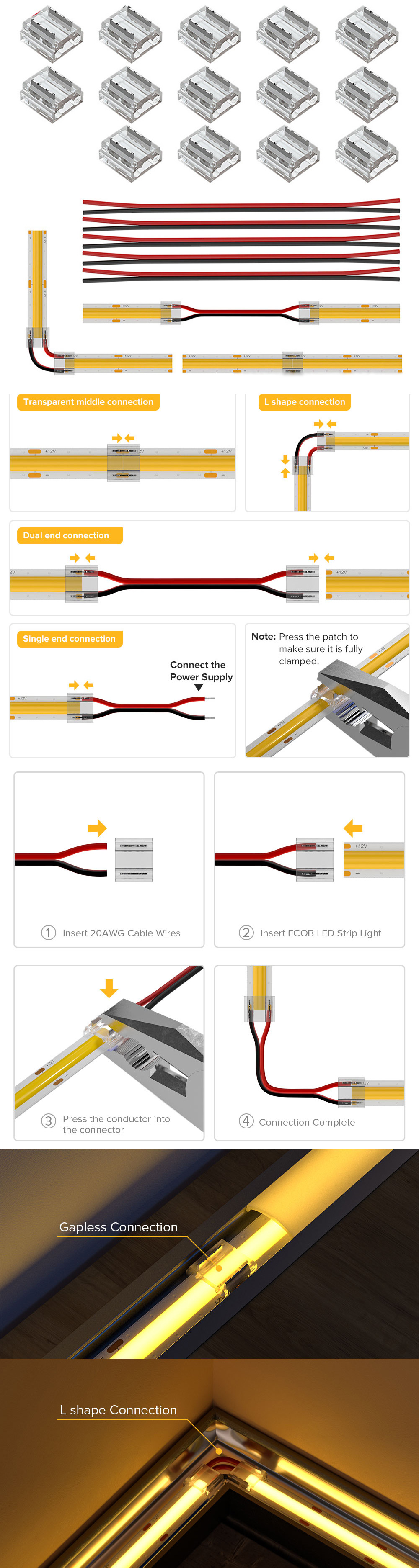 2P 4P COB LED Tape Light Connectors