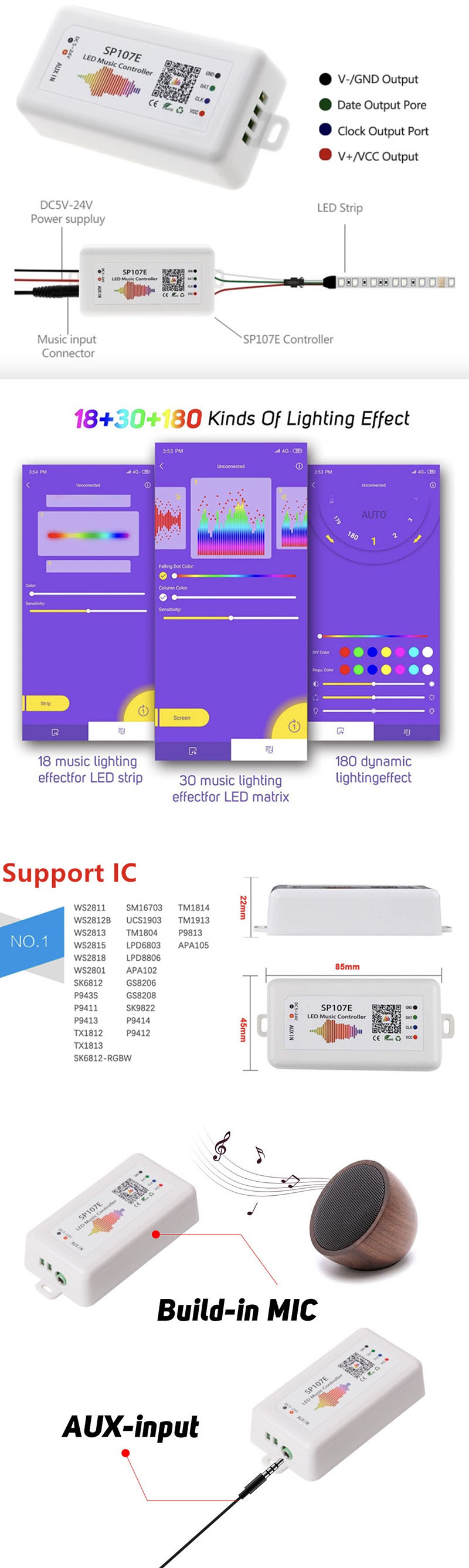 SP107E Bluetooth Music LED Controller For Digital Strip Lights