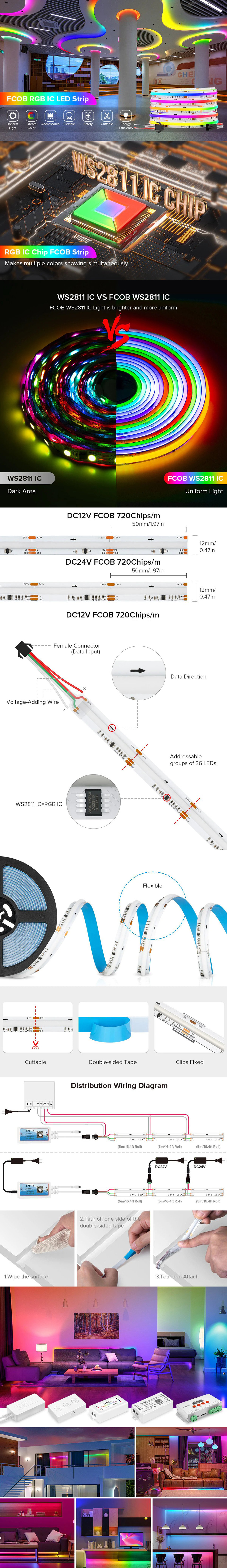 12V WS2811 Pixel Addressable RGB LED Strip Lights