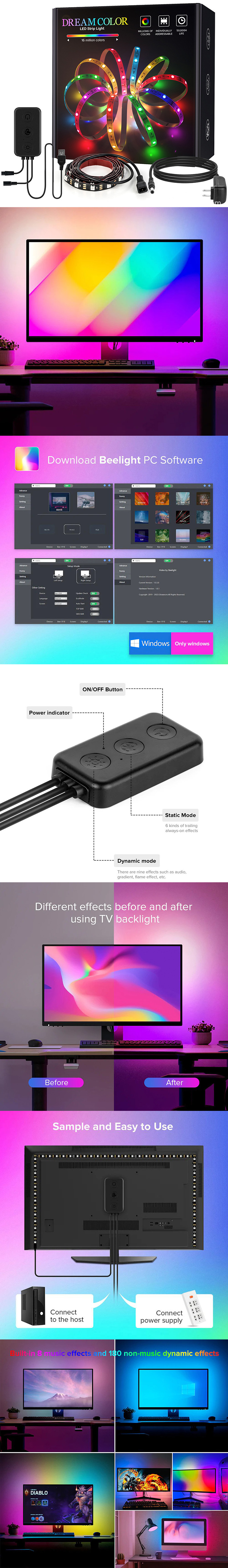 5VDC WS2812B Immersion AMB Light For PC Screen Monitor