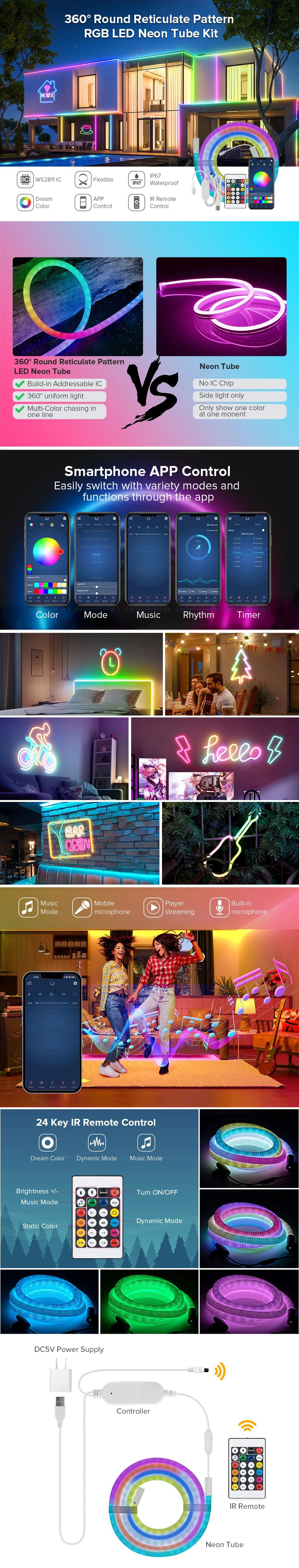 Round Reticulate WS2812B Addressable Neon Lights For Rooms