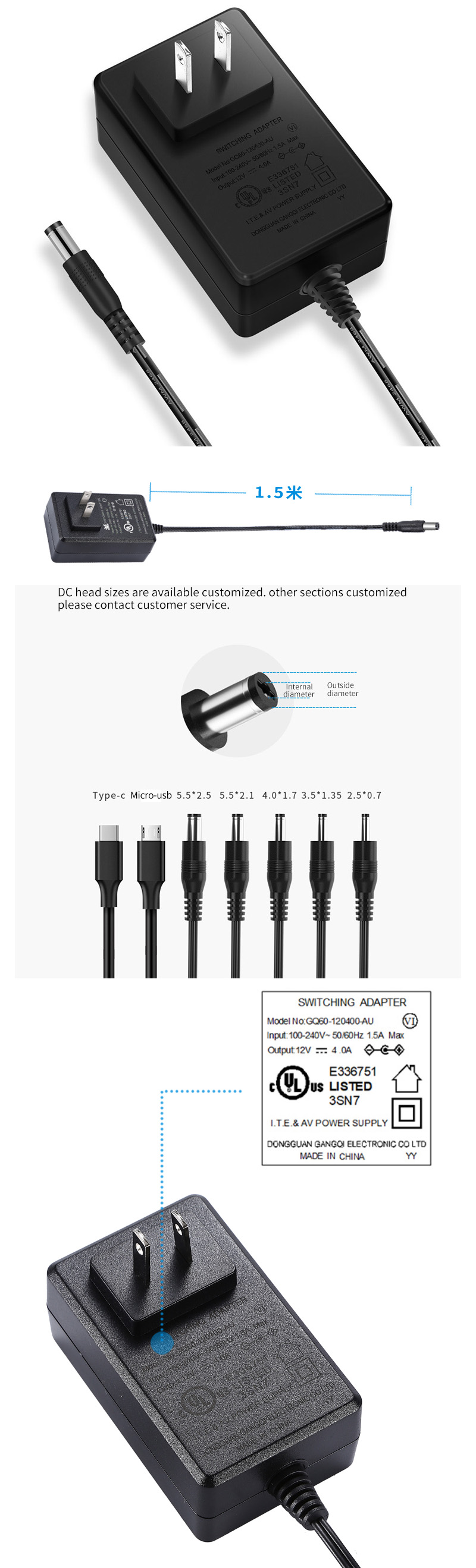 UL Certificated 12V 48W Wall mounted LED Light Adapters