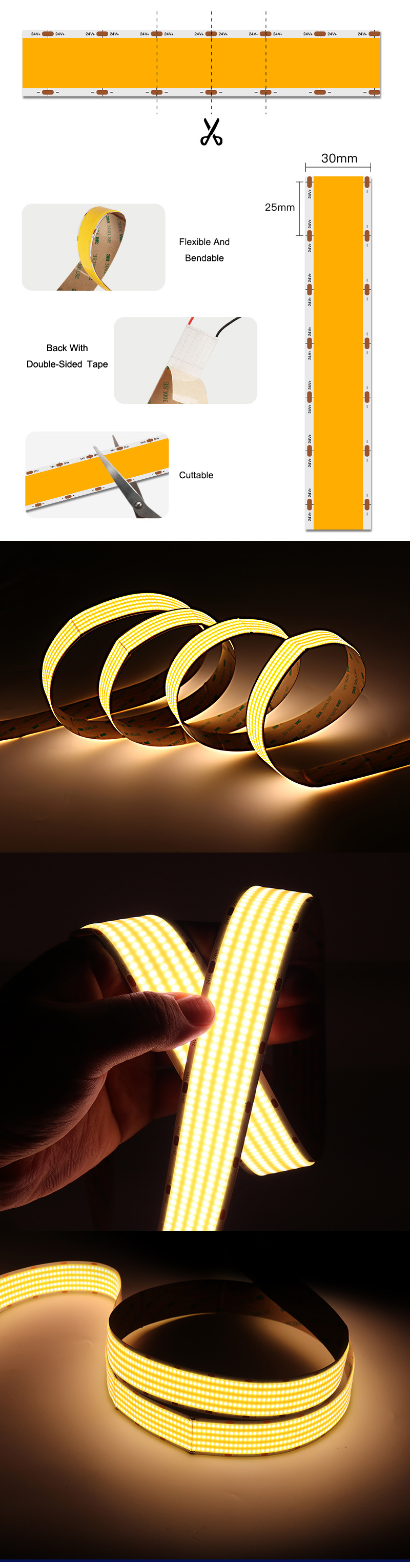 Super Bright Strip COB LED 30MM 40W 24V