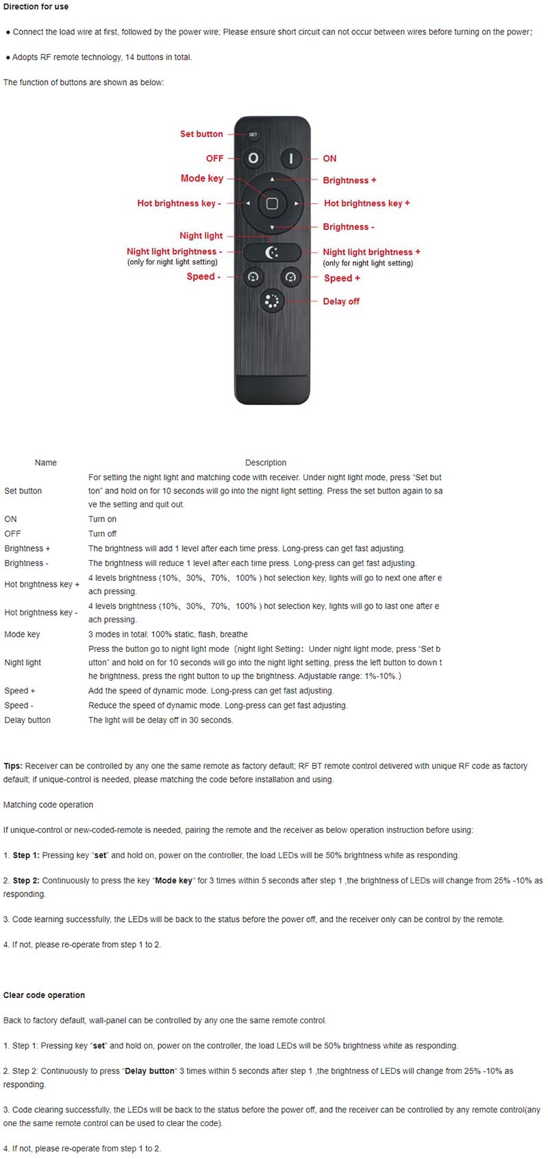 2.4G Single Color CCT Wireless RF LED Remote