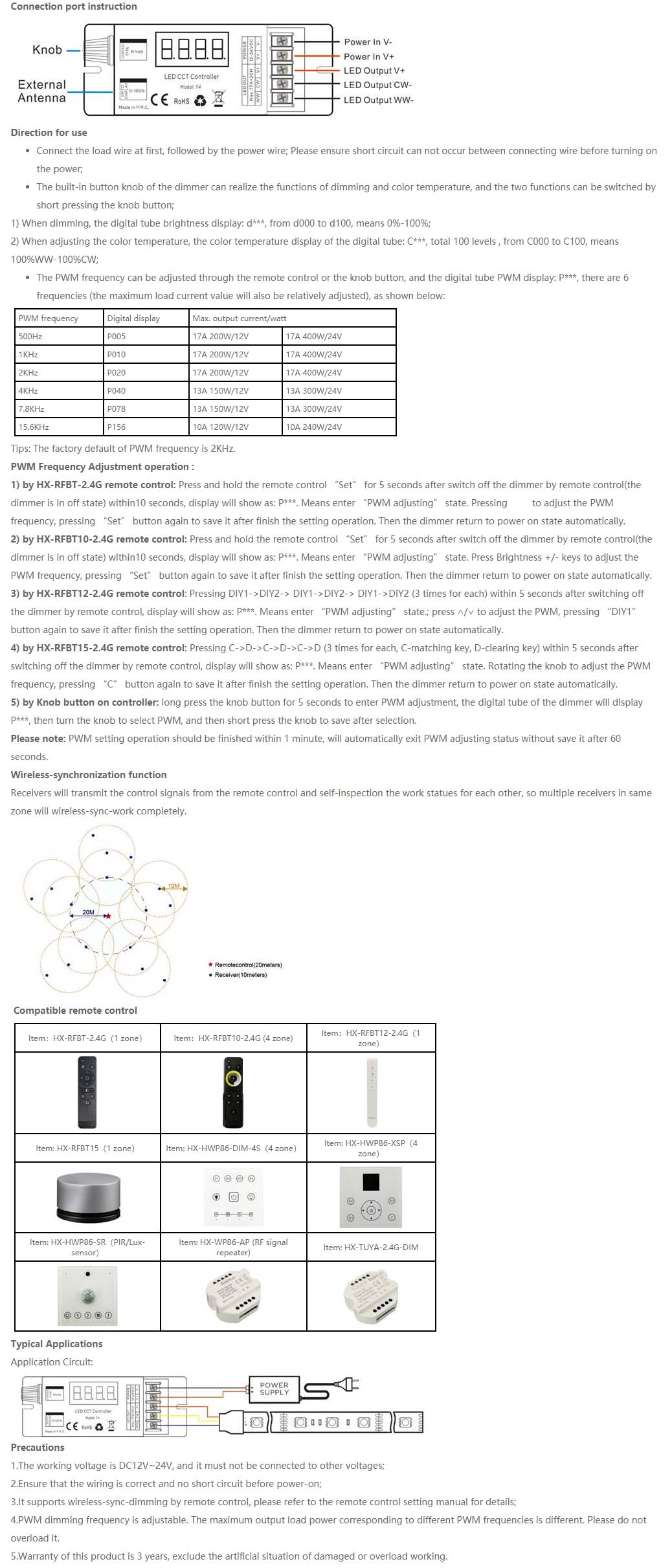 400W CCT Tunable White PWM Dimmer With Knob Switch