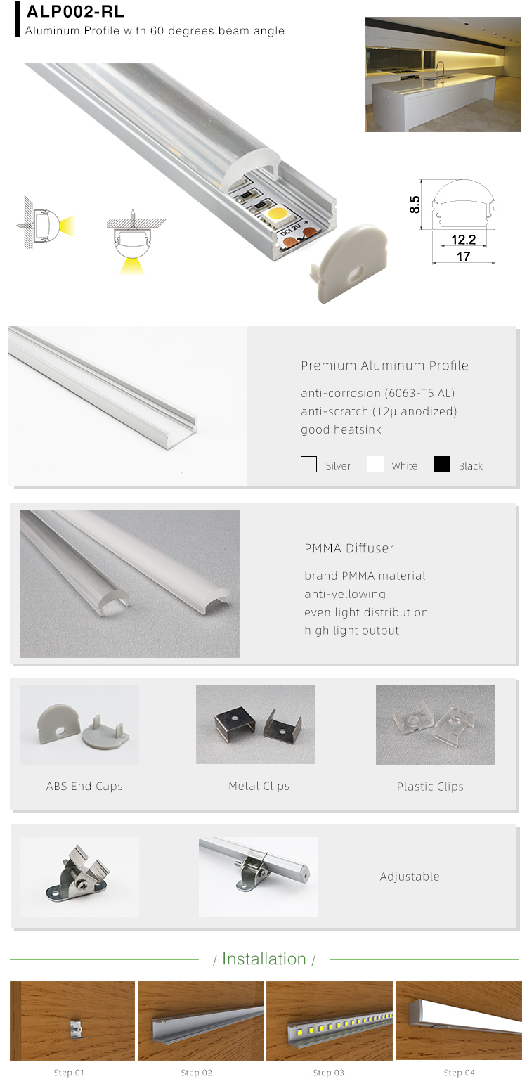 Slim Linear Aluminium LED Profile With 60 Degree Lens