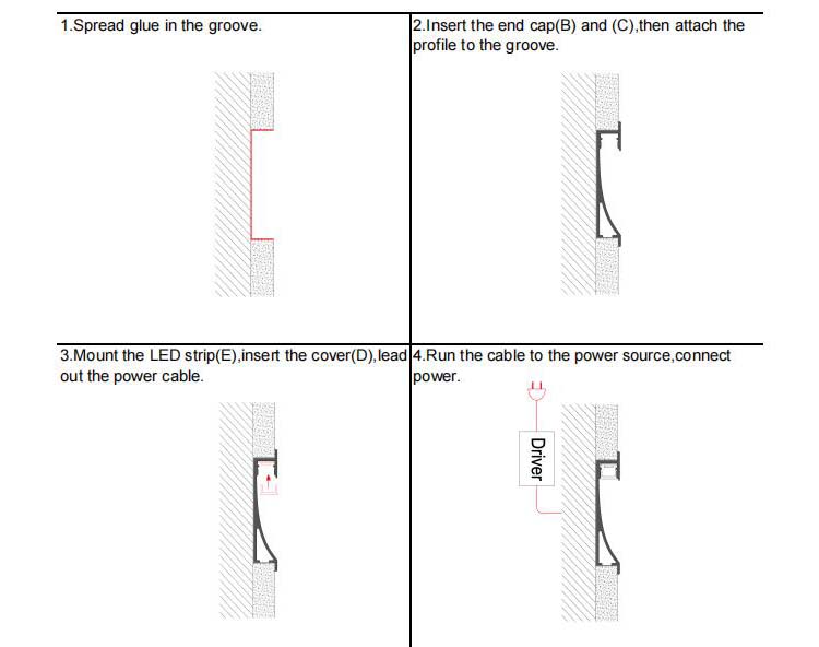 Recessed Wall Indirect Lighting Aluminium Profiles