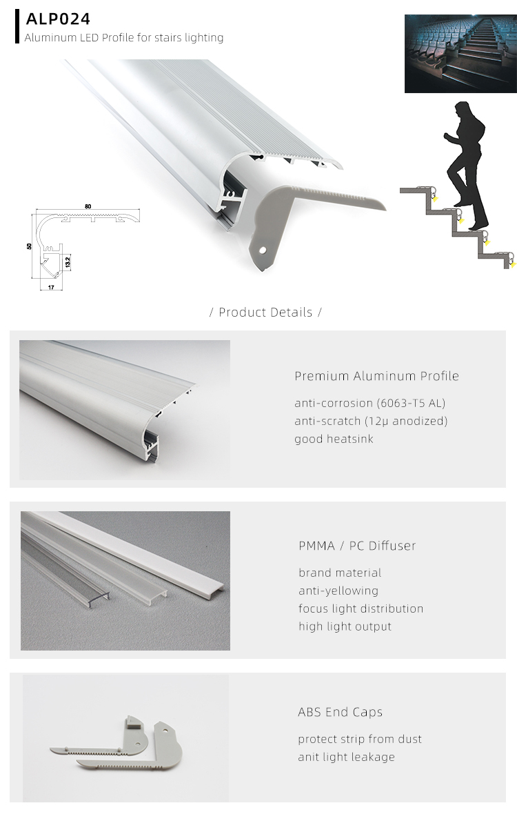 Aluminum LED Light Profile For Stair Step Lighting