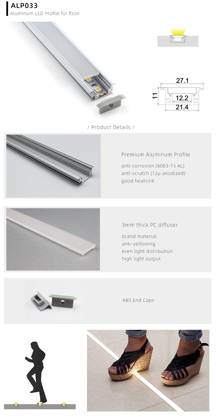 Recessed Aluminium LED Strip Light Profiles For Floor Lighting