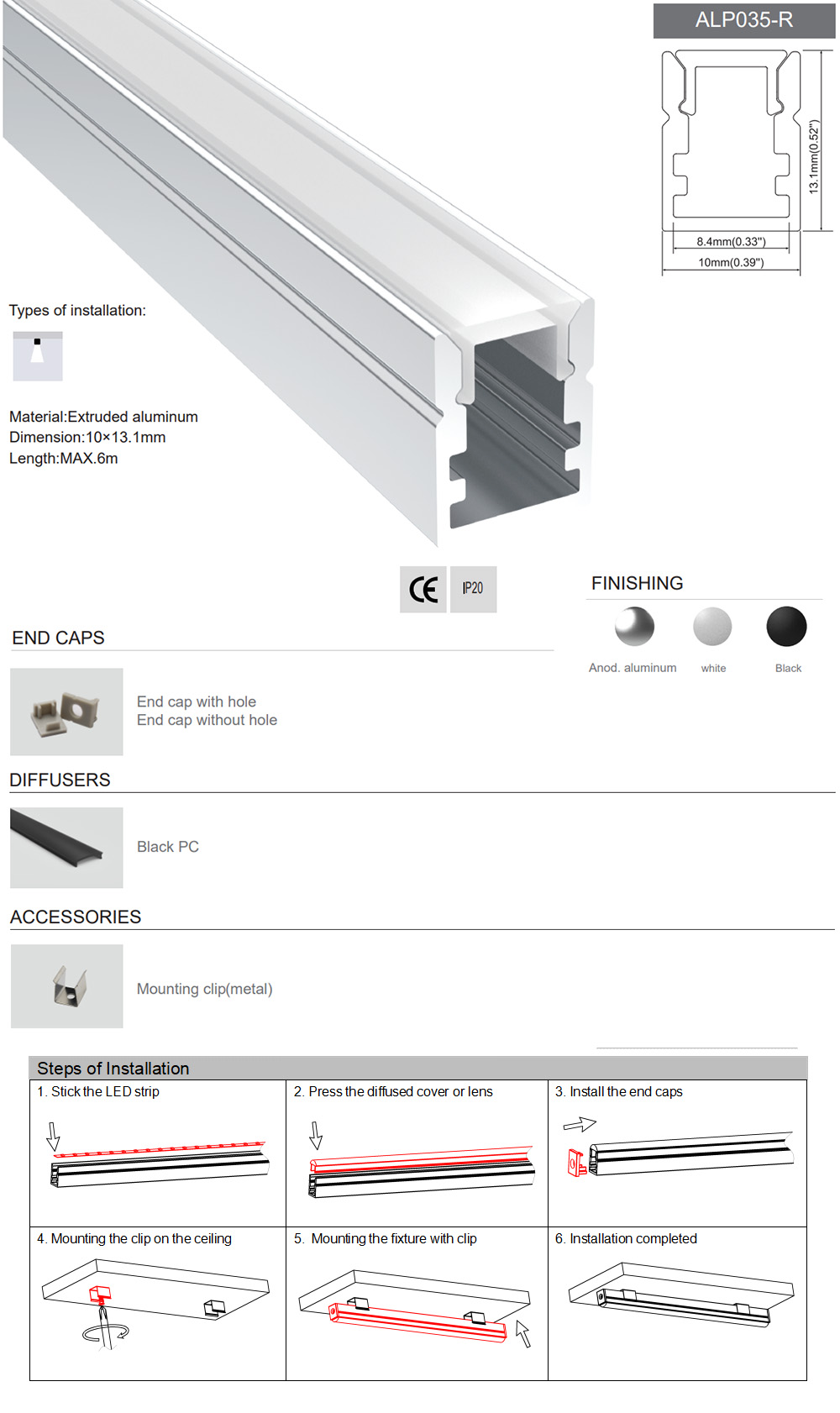 Aluminum LED Extrusion With Super Slim Design For Grooves