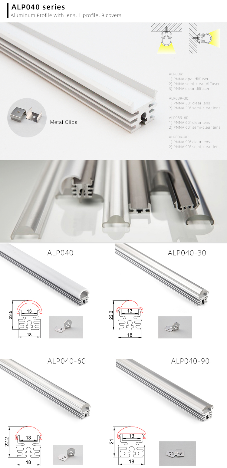 LED Tape Light Profiles With Round PMMA Lens