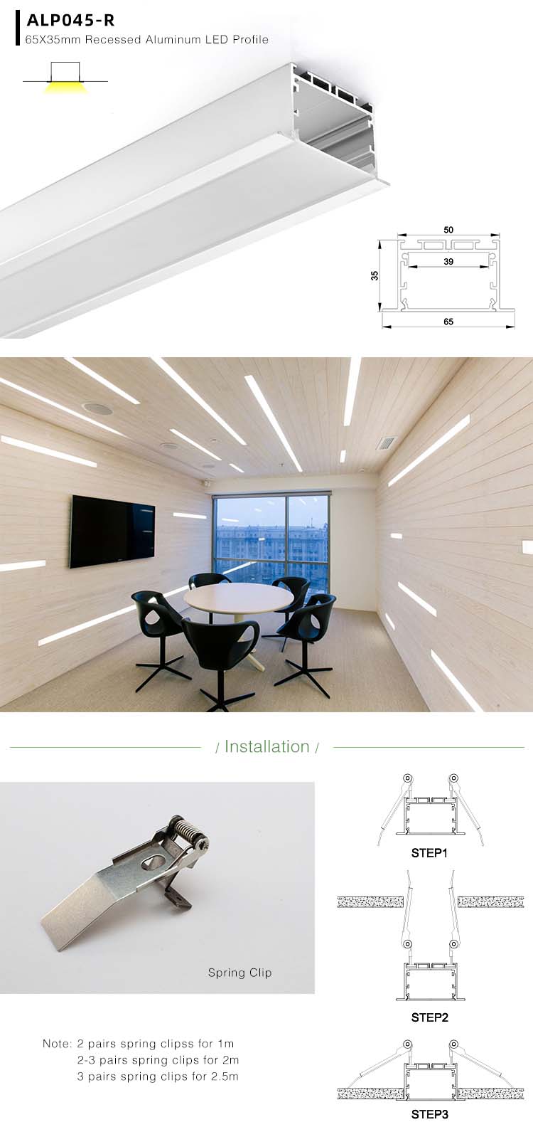 2.56“ Aluminium LED Profile For Ceiling Linear Lighting