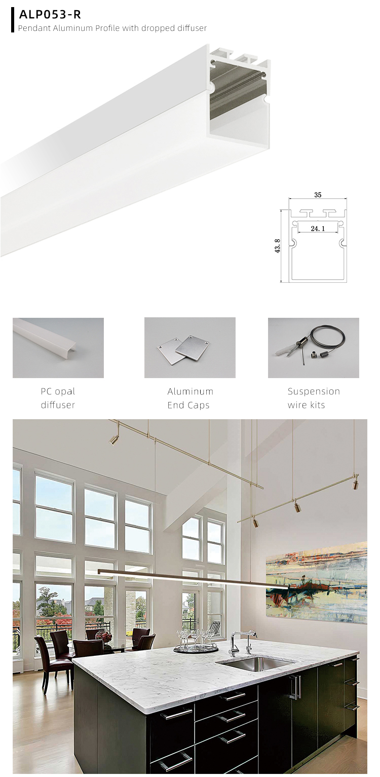 LED Channel With Dropped Diffuser For Pendant Light