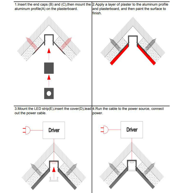 Internal Corner LED Drywall Extrusion For Linear LED Light