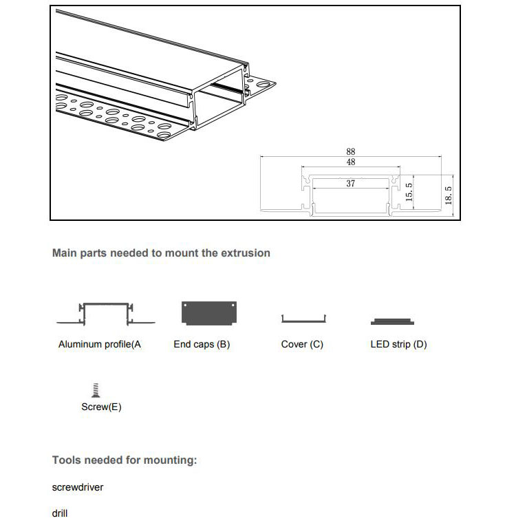 1.5 Inches Trimless LED Drywall Extrusions For Architectural Lighting