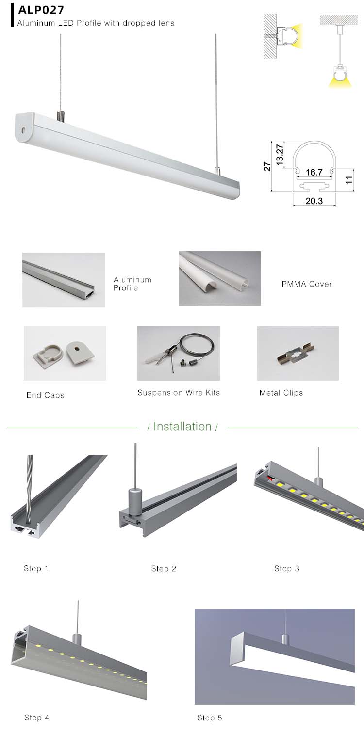 Pendent Mounted LED Strip Channel For Kitchen Island Lighting
