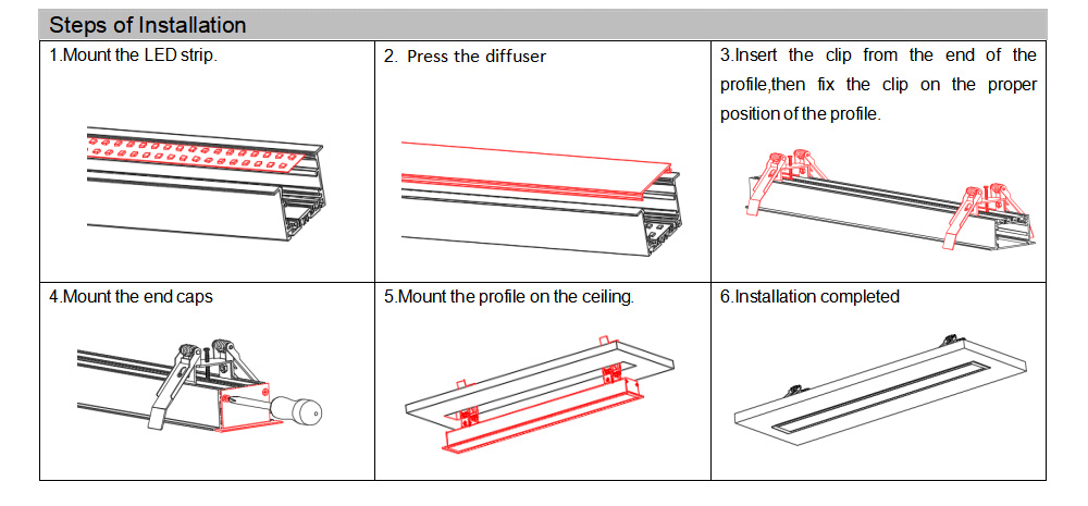 2 Inches Recessed LED Linear Profile For LED Modules