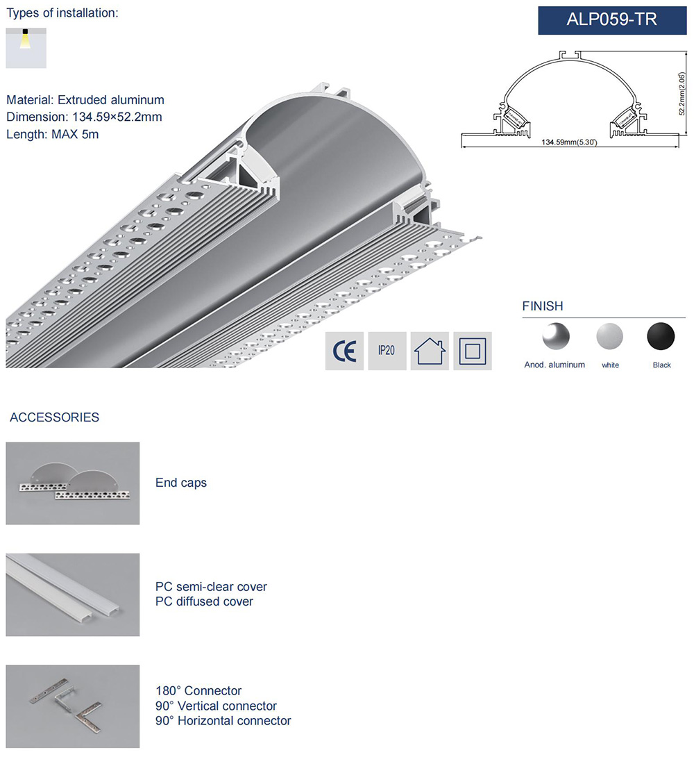 Dome Plasterboard LED Channels For Indirect Ceiling Lighting