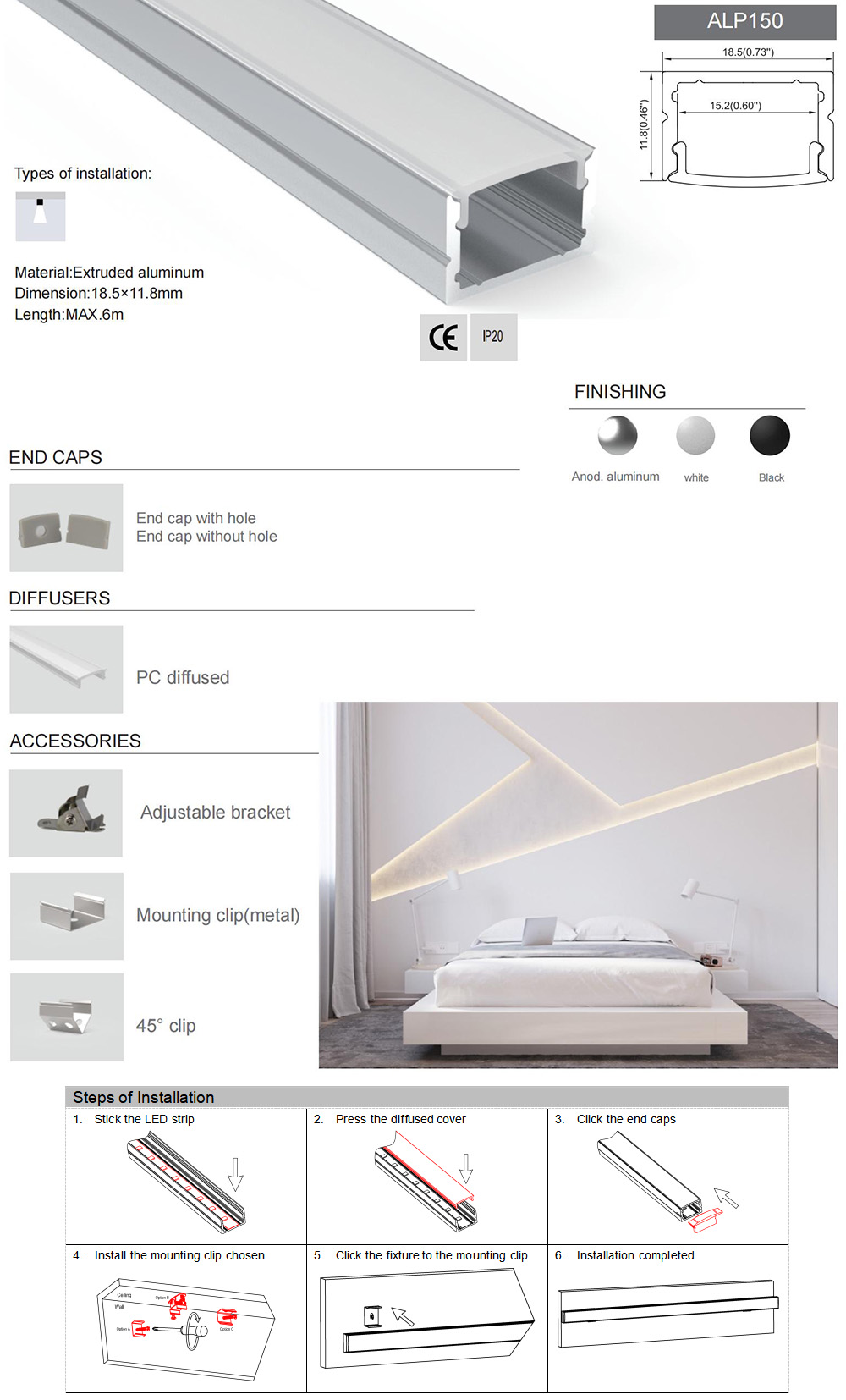 Surface Mounted Wall Light Fixture Channel View Angle Adjustable