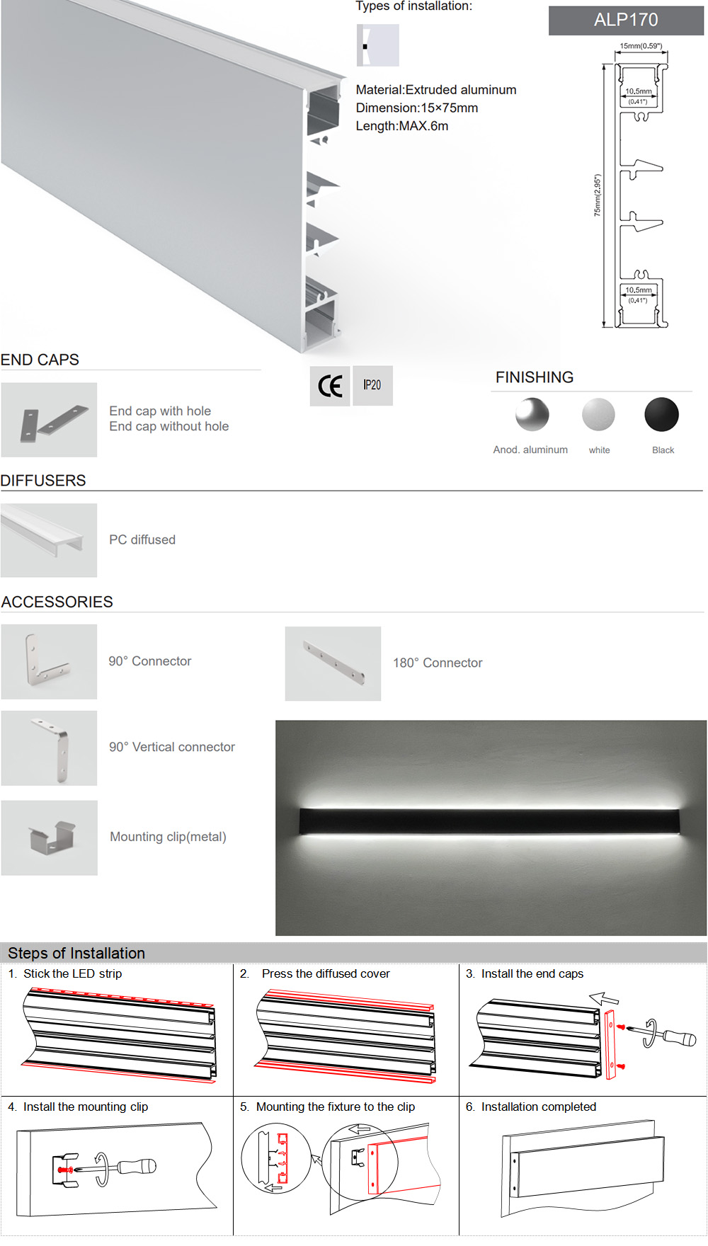 LED Strip Lights Aluminum Profiles With Up And Down Lighting