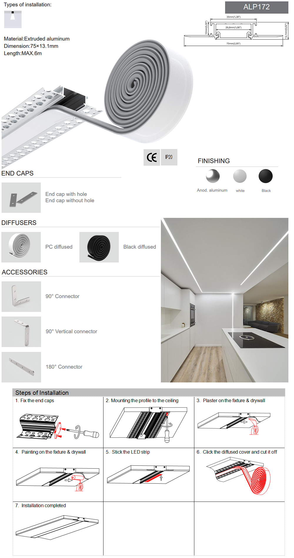 Drywall Recessed Light Profiles With 20M Flexible Diffusers Drywall Recessed Light Profiles With 20M Flexible Diffusers
