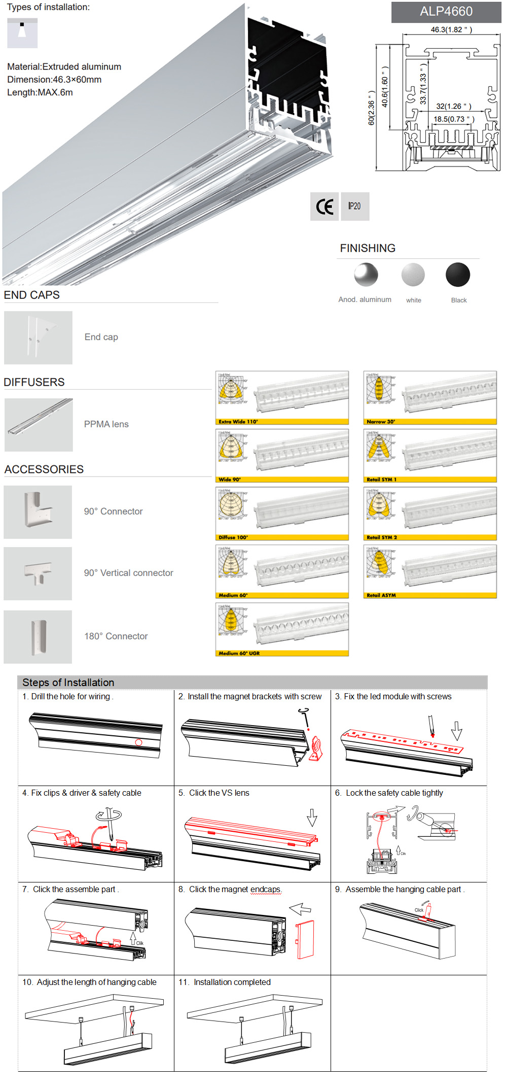 Indoor DIY Linear Pendant Lighting Fixtures With Lens