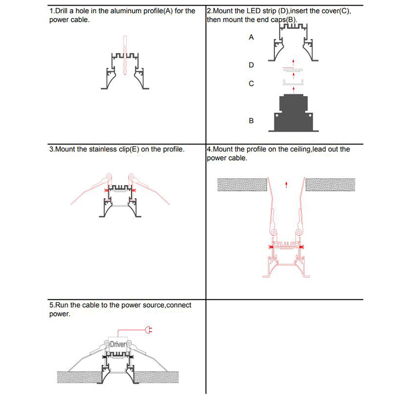 Recessed Mounted LED Strip Channels With Regressed Cover
