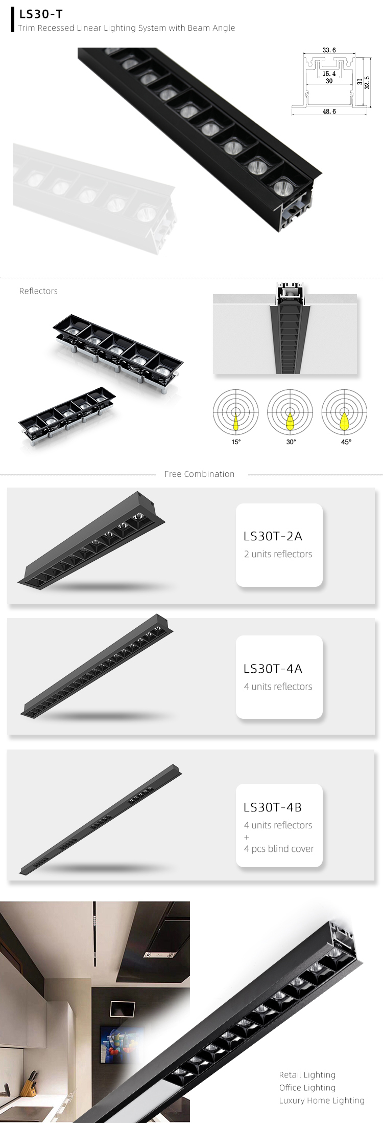 Black Recessed LED Channel Linear Lighting System