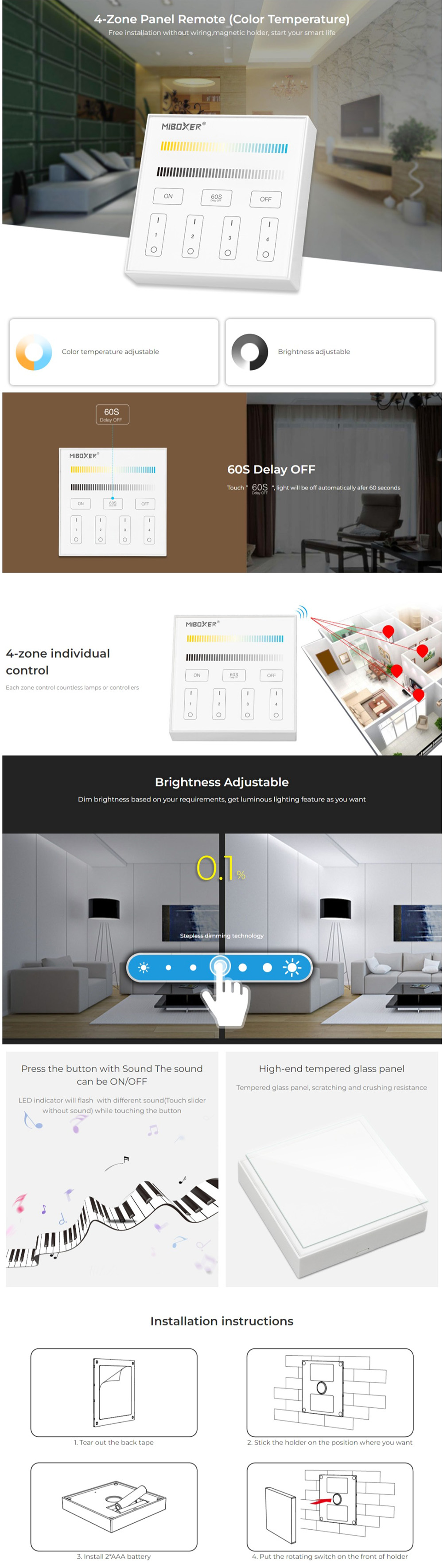 MiBoxer B2 4 Zones Color Temperature LED Panel CCT
