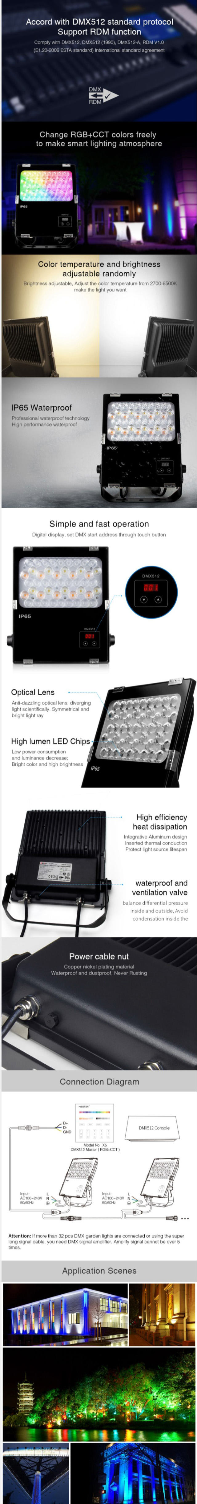DMX512 Color Changing MiBoxer D5-G50 50W LED Floodlights