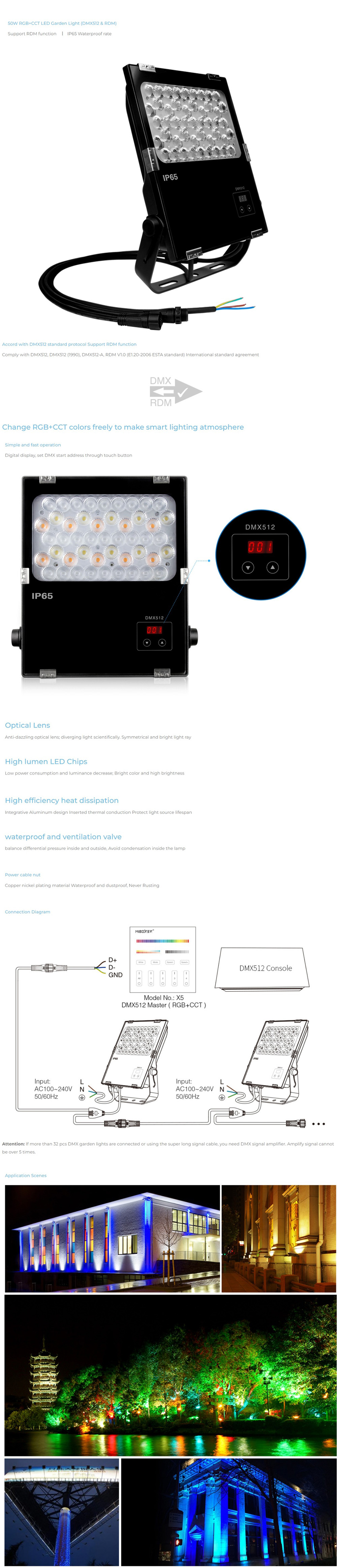 DMX512 Color Changing MiBoxer D5-G50 50W LED Floodlights