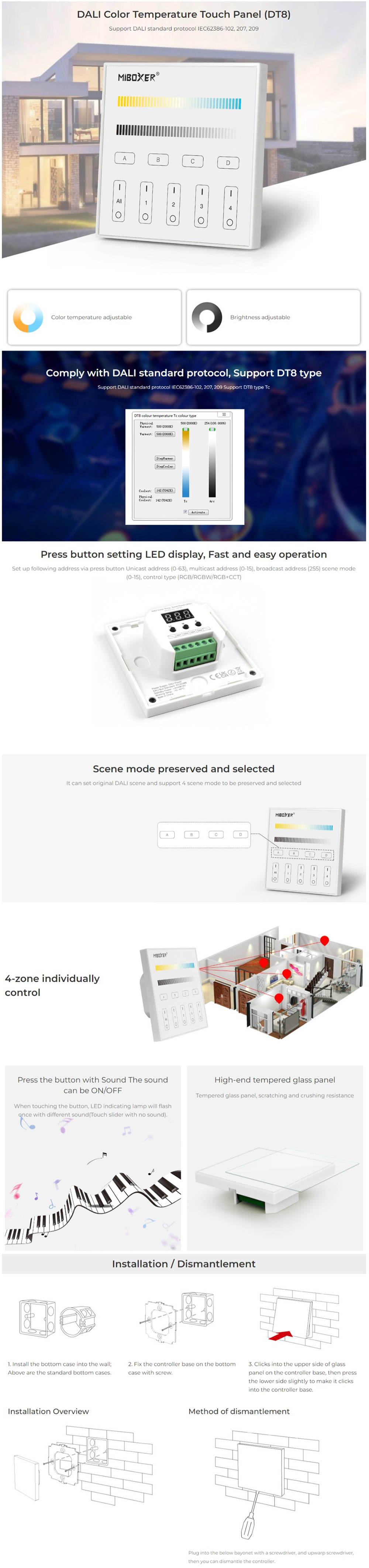 MiBoxer DP2S DALI DT8 CCT Dimming Panel