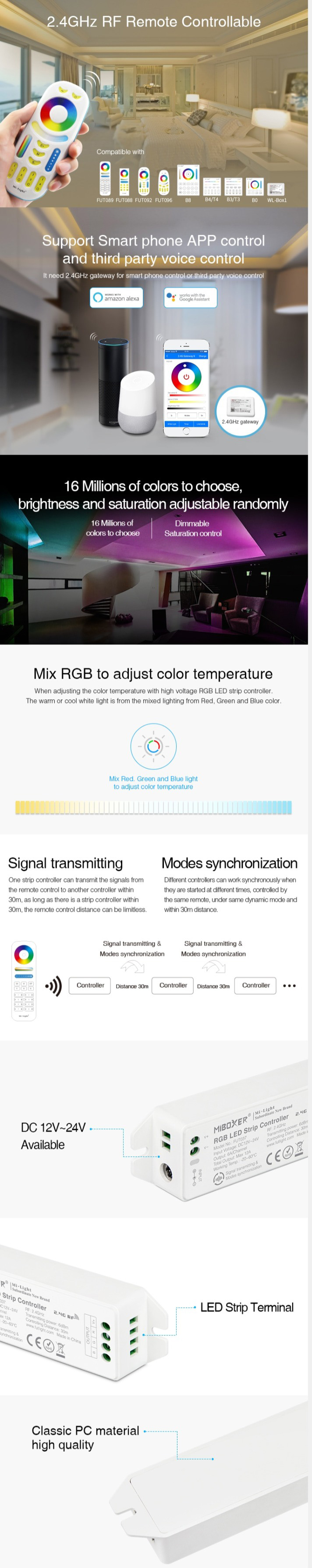 2.4G RF MiBoxer FUT037 4Pin RGB Controller