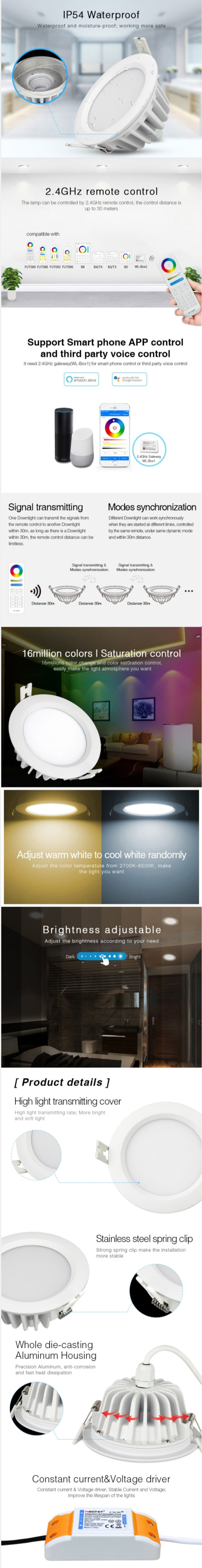 MiBoxer FUT063 6W RGB+CCT Waterproof LED Downlight Spot