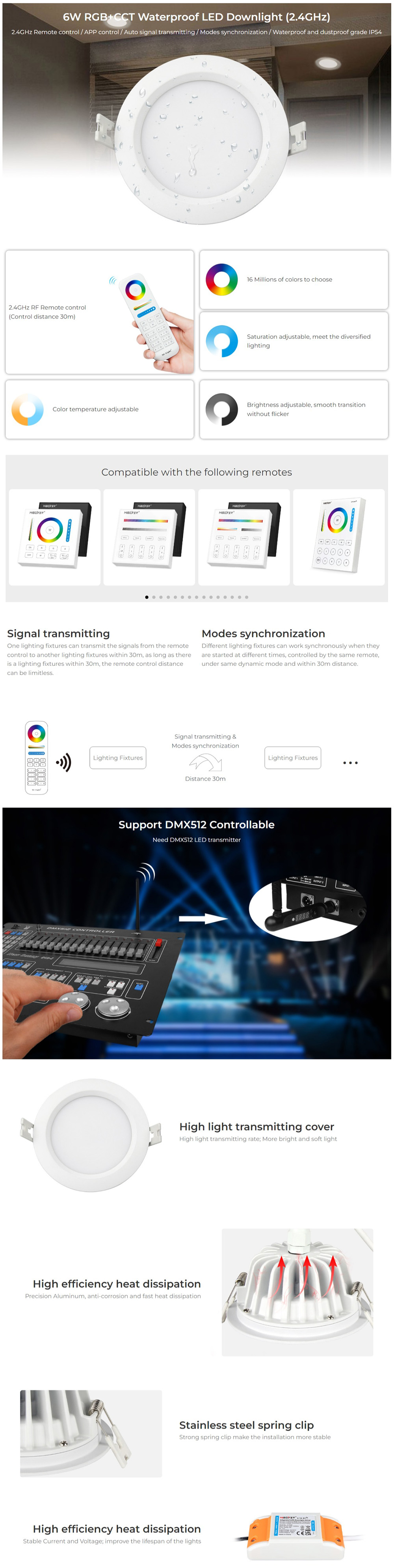 MiBoxer FUT063 6W RGB+CCT Waterproof LED Downlight Spot