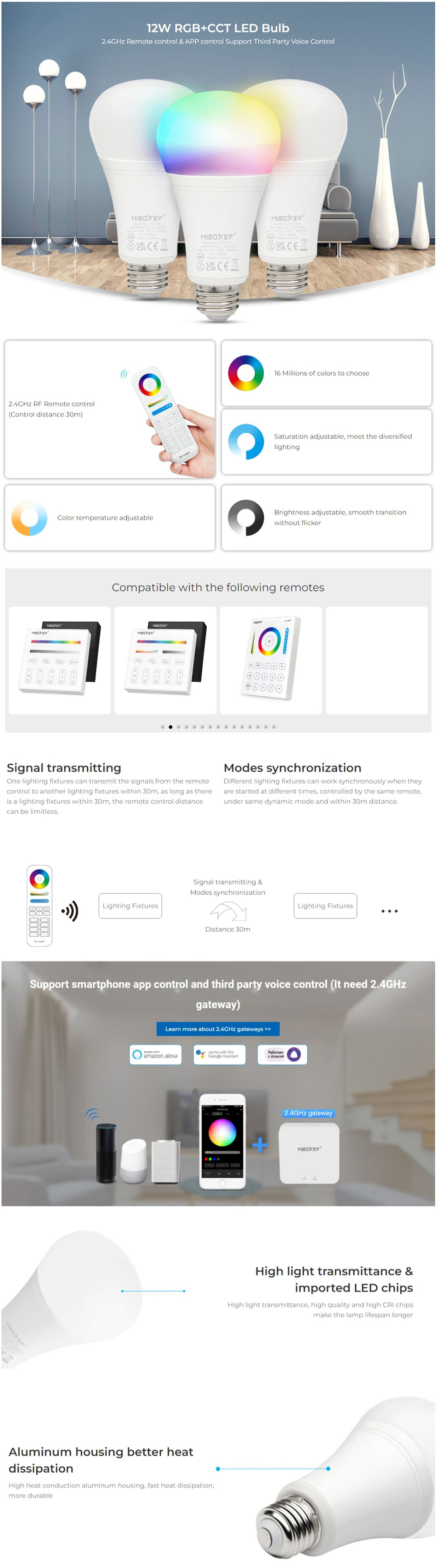 MiBoxer FUT105 2.4G 12W E27 RGBWW Colored Light Bulbs