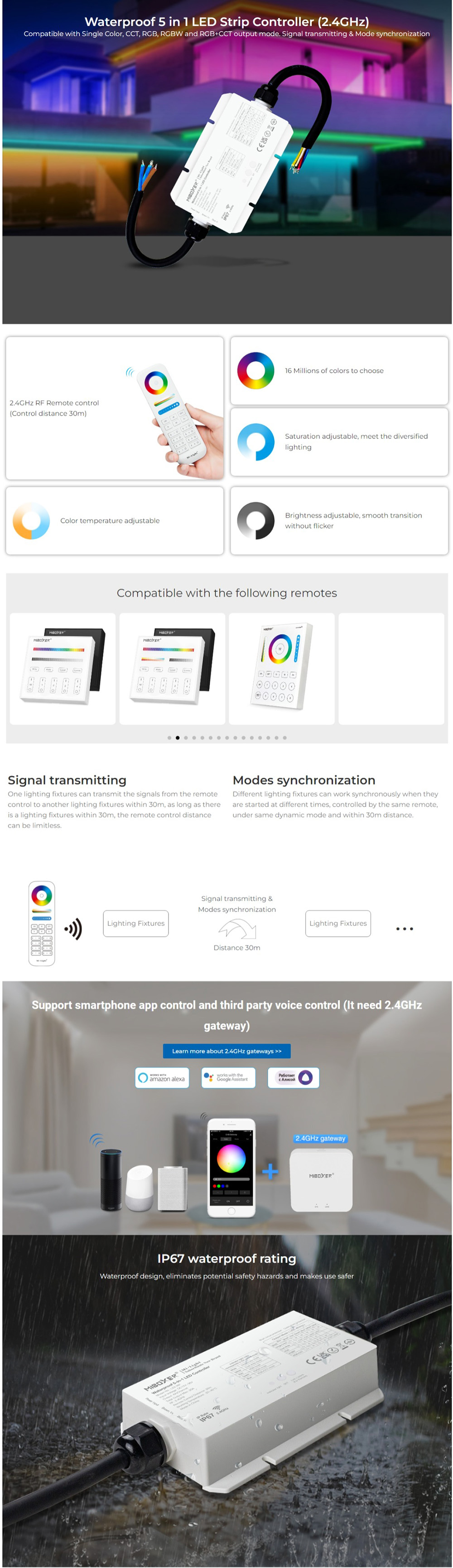 2.4G 5-In-1 MiBoxer LS2-WP Waterproof RGB CCT Controller