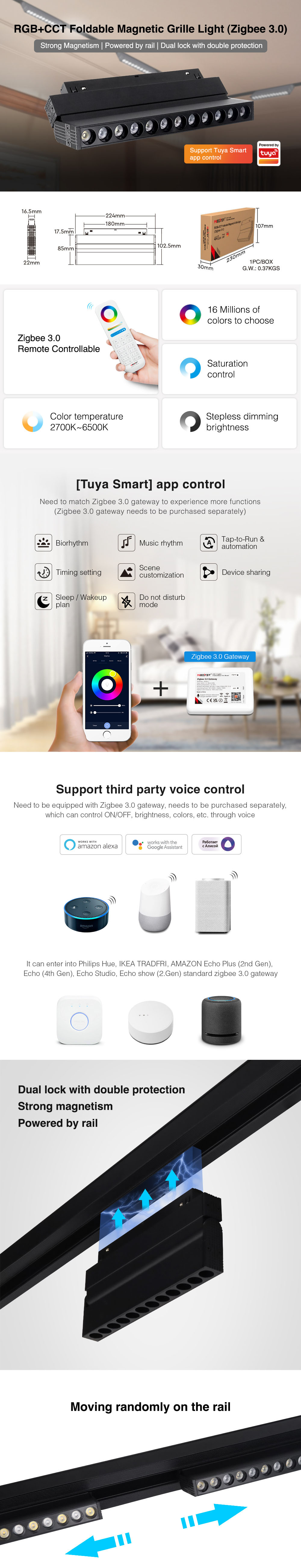 6/12W Black Foldable Zigbee 3.0 RGB+CCT Magnetic Track Light