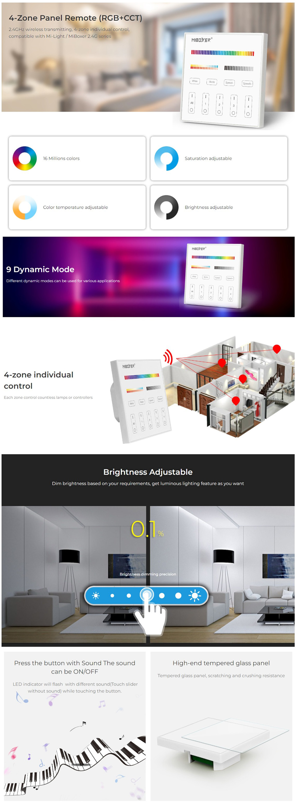MiBoxer T4 High Voltage 4 Zones RGB CCT LED Remote