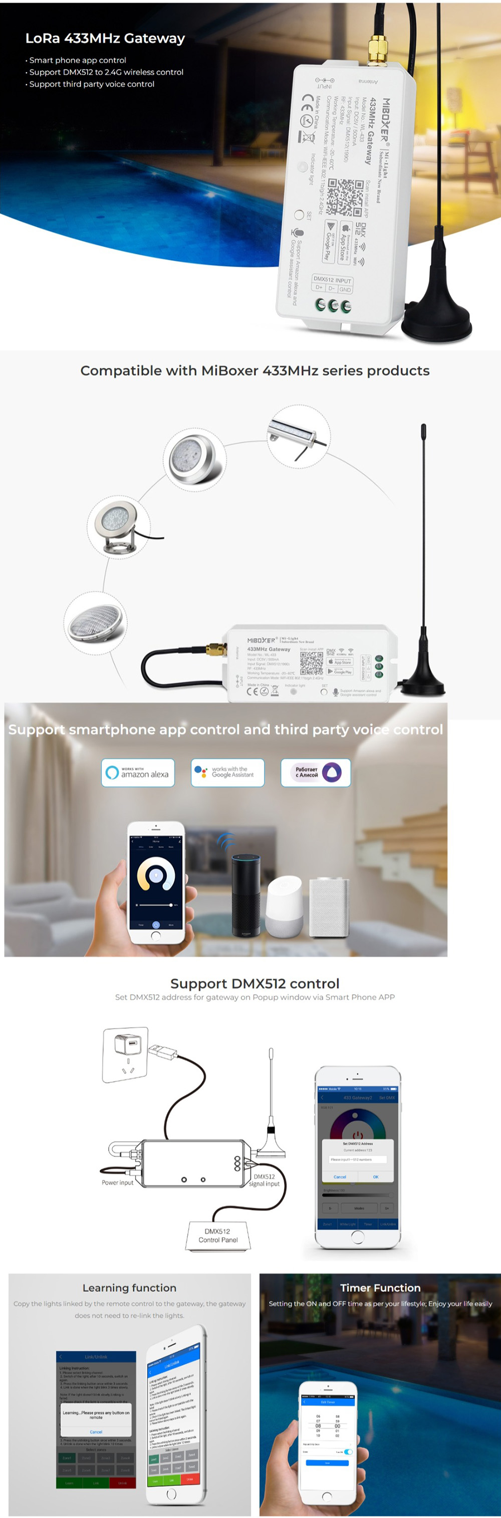 MiBoxer WL433 433MHz Gateway Works With Amazon Alexa