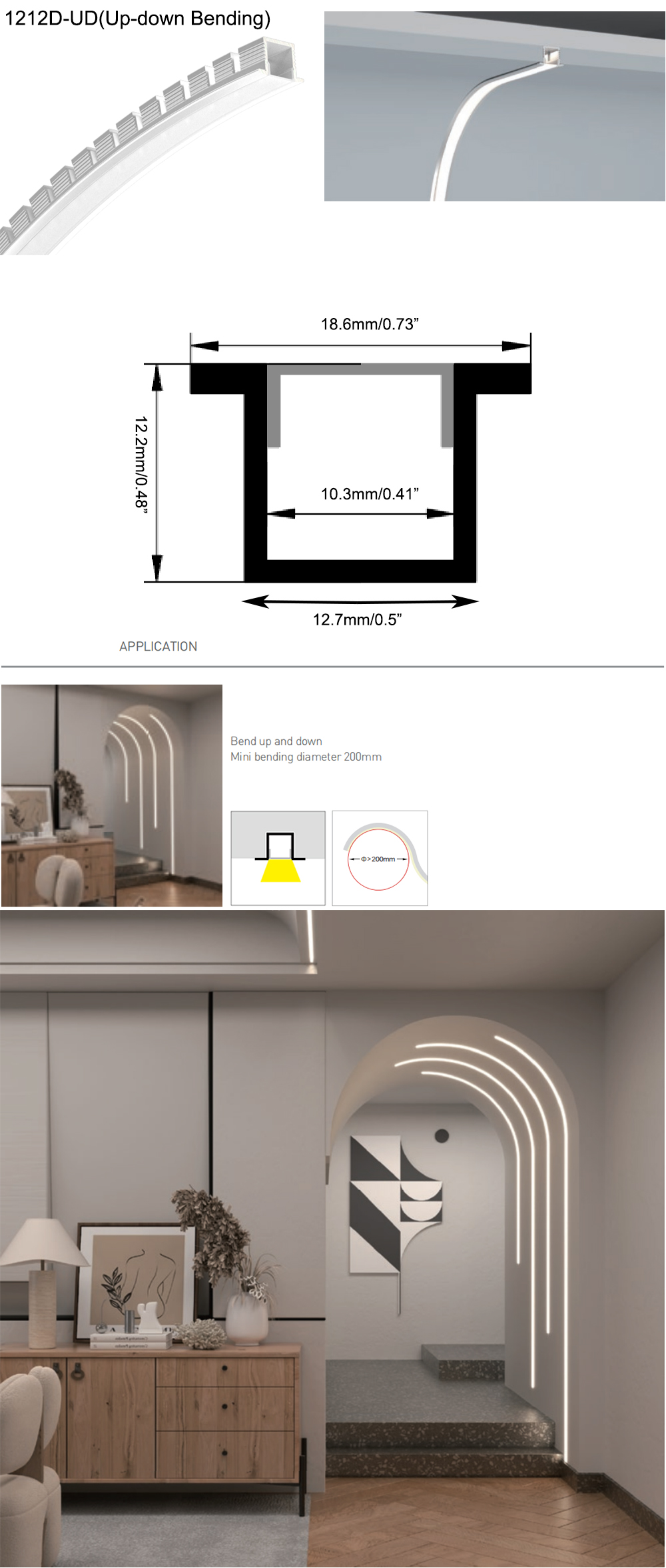 Flush Mounted Up Down Bendable LED Strip Light Channel